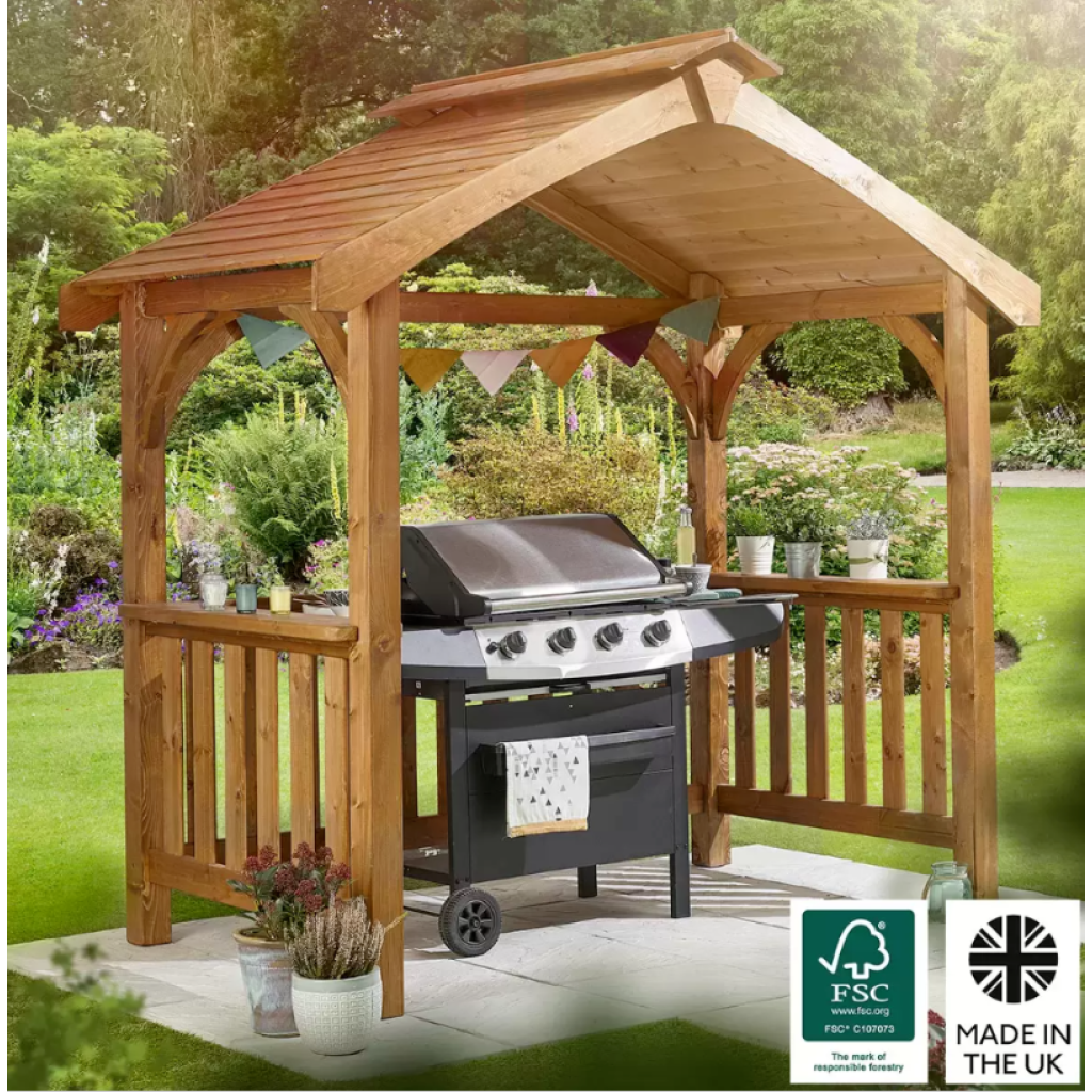 Wooden BBQ Shelter Outdoor Garden Structure Patio Pergola Roof Gazebo ...