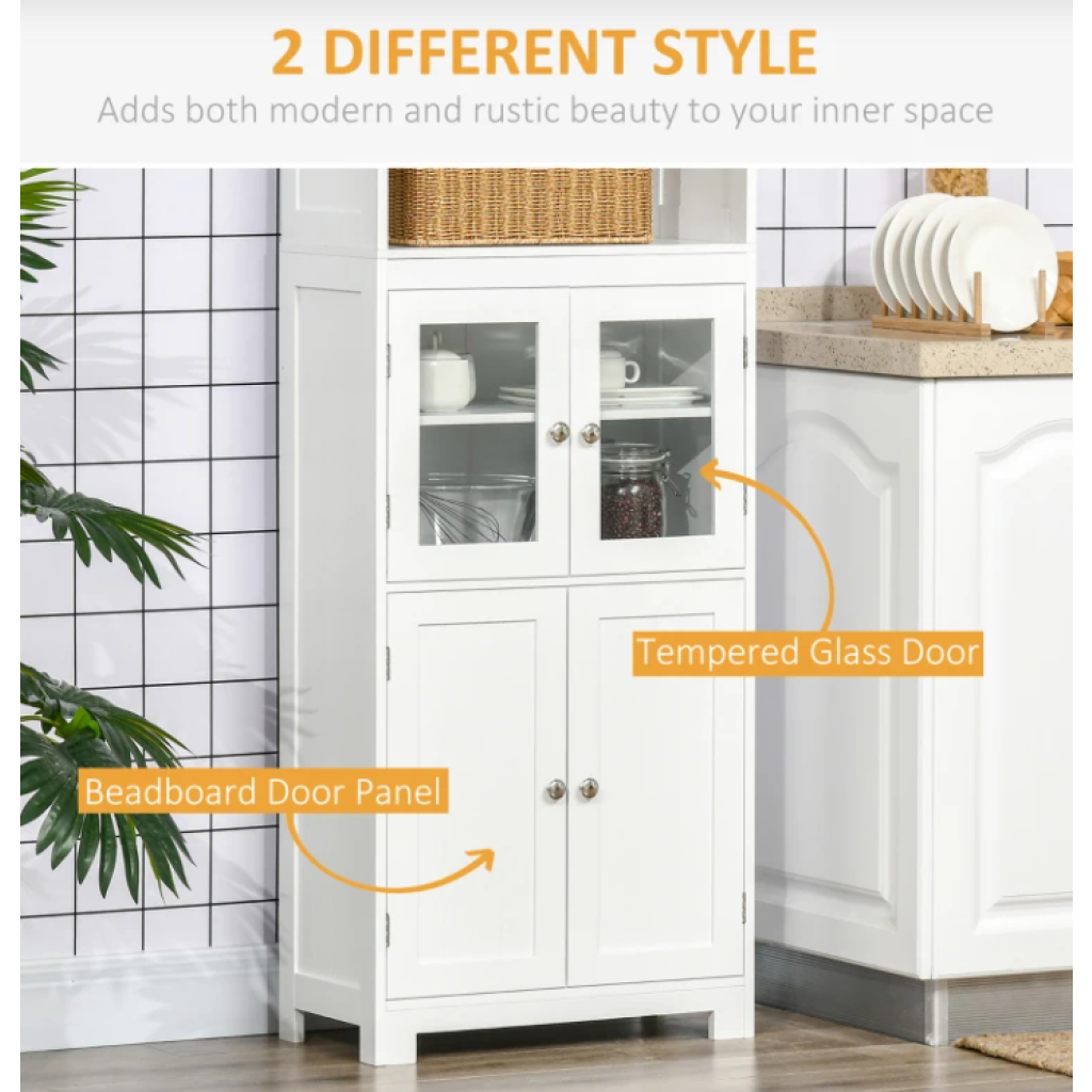 Tall Kitchen Larder White Cupboard Unit Glass Storage Cabinet Utility ...