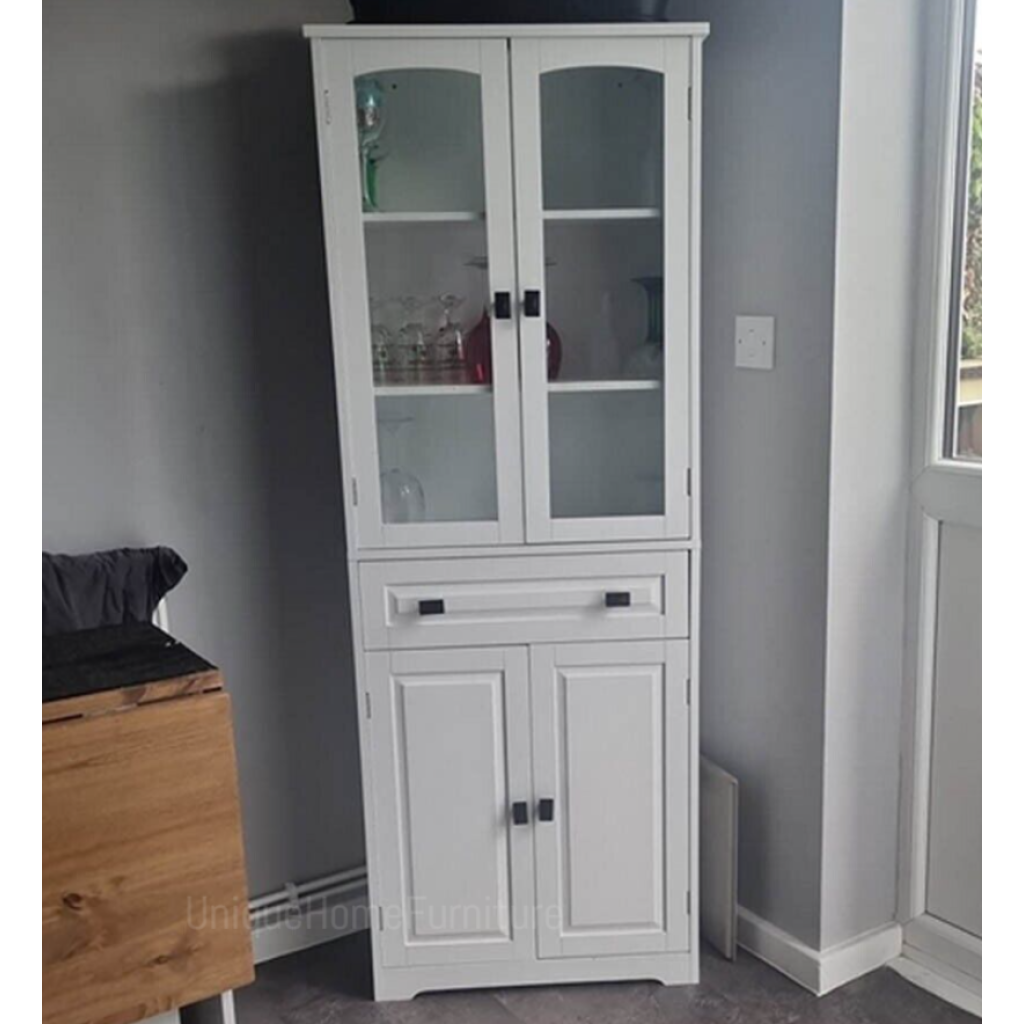 Tall Kitchen Larder White Cupboard Unit Glass Storage Cabinet Utility ...