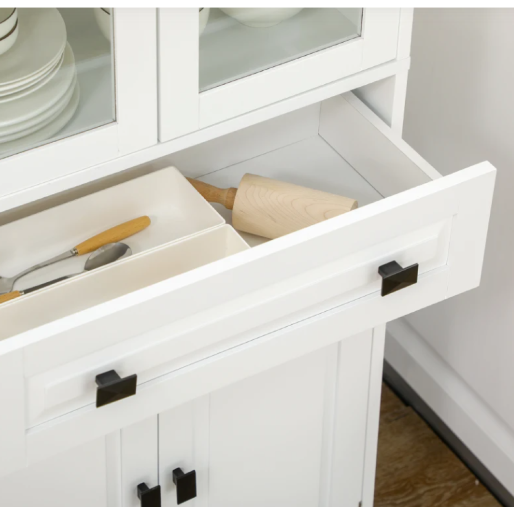 White Larder Unit Tall Kitchen Cupboard Display Glass Door Cabinet ...