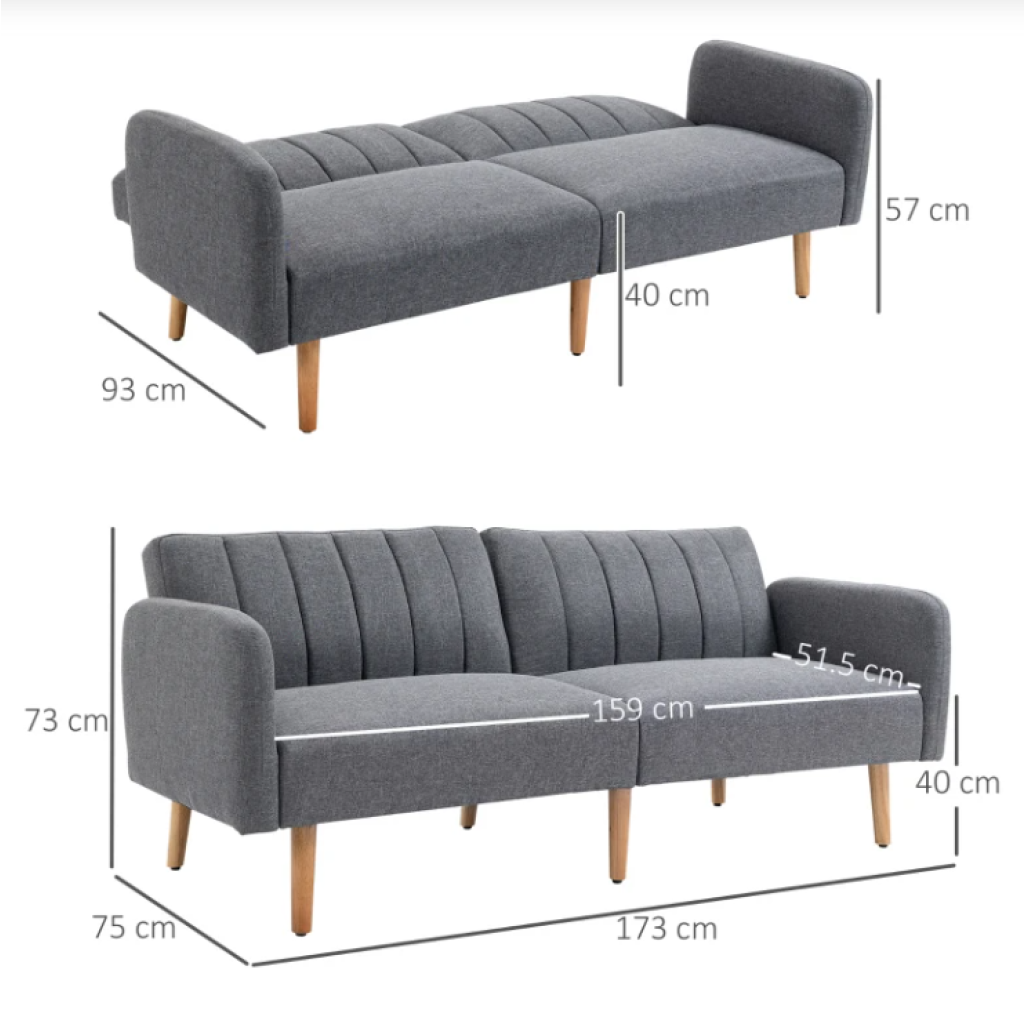 Retro Sofa Bed Scandinavian Modern Style Couch 2 Seater Loveseat Wooden ...