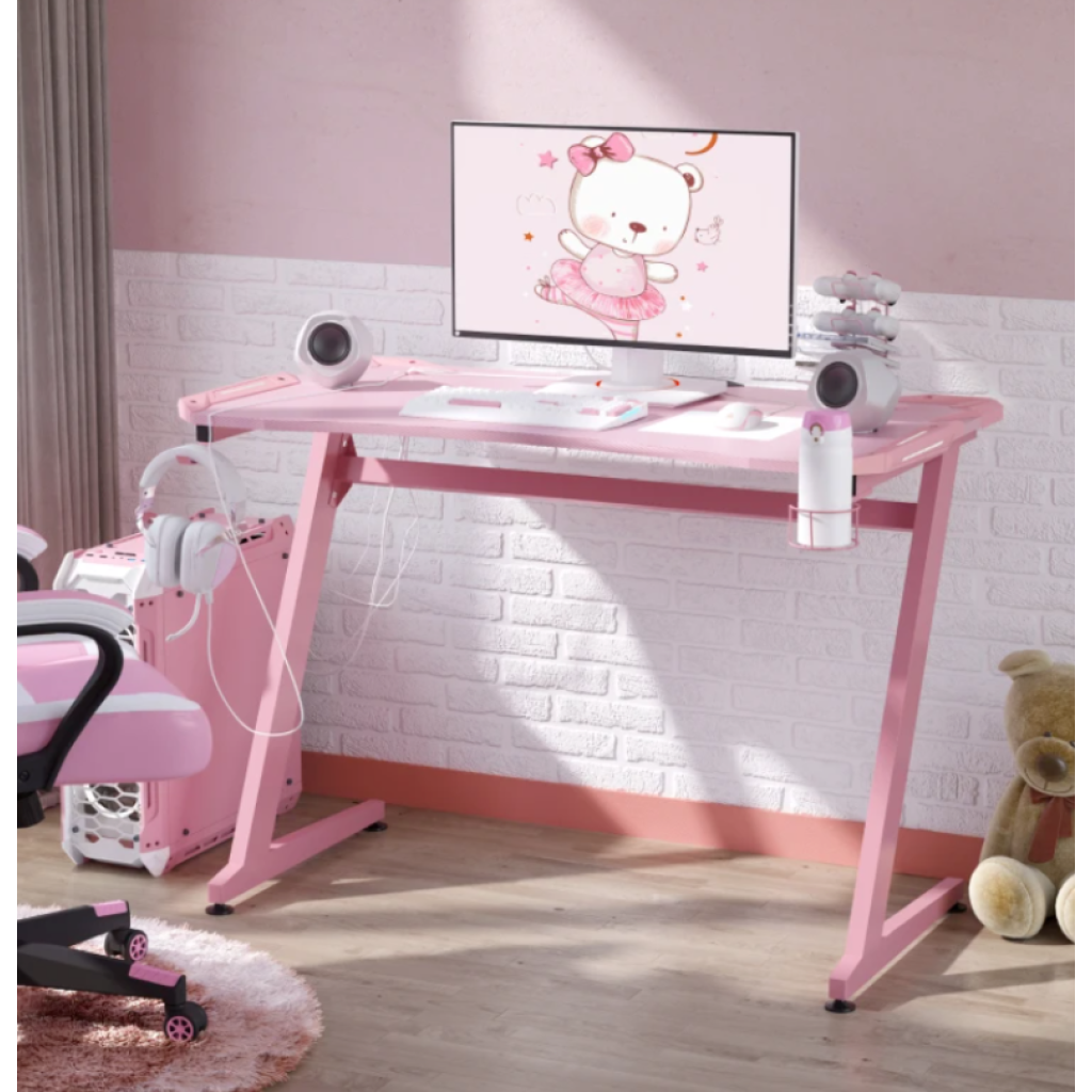 Girls Gaming Desk Pink Racing Computer Workstation Kids Home Office ...