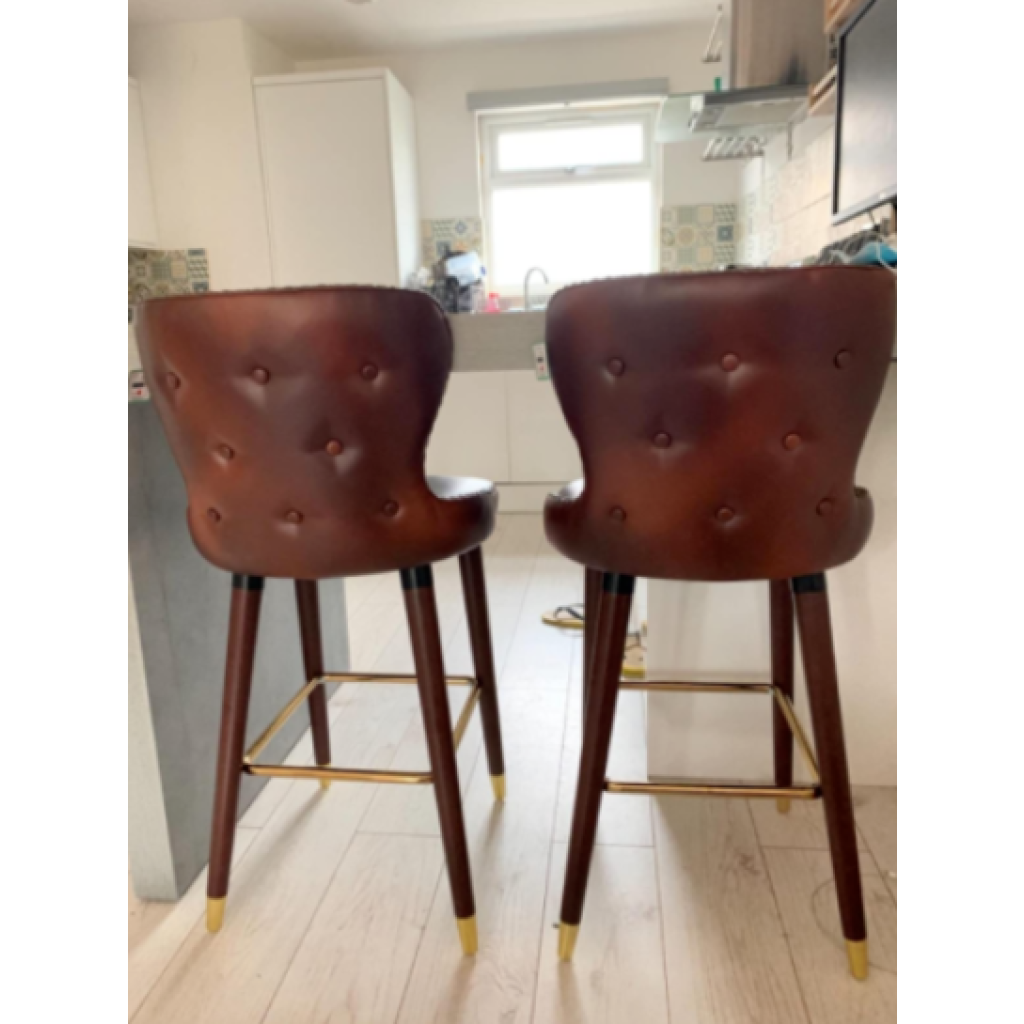 PU Leather Bar Stools Set 2 Vintage Retro Chairs Tall Breakfast Luxury ...