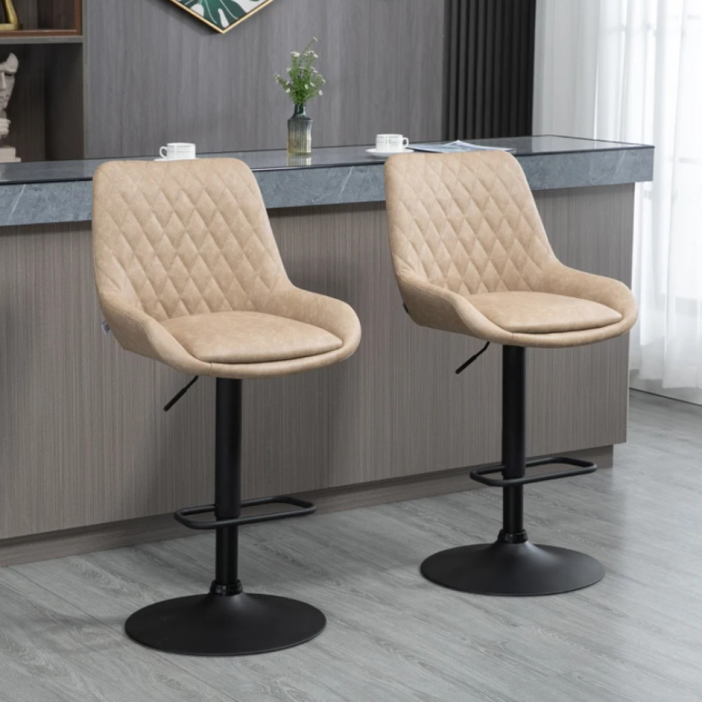 Modern Bar Stools PU Leather Seat Set 2 Swivel Upholster Padded ...