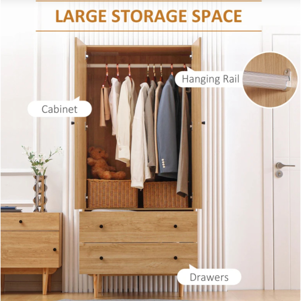 Scandinavian Storage Wardrobe Rustic Double 2 Door Cupboard Clothes ...