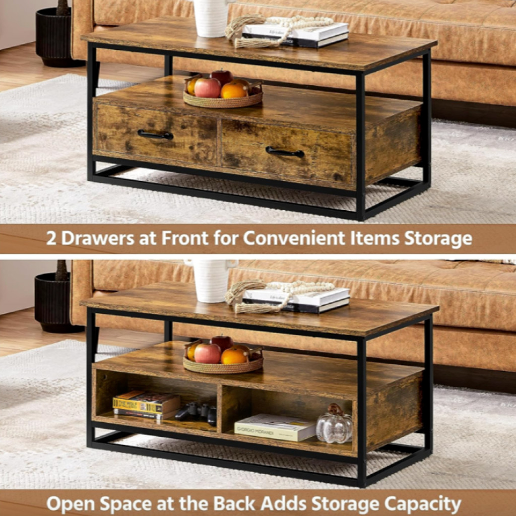 Industrial Coffee Table Rustic Metal Furniture Vintage Storage Drawer ...