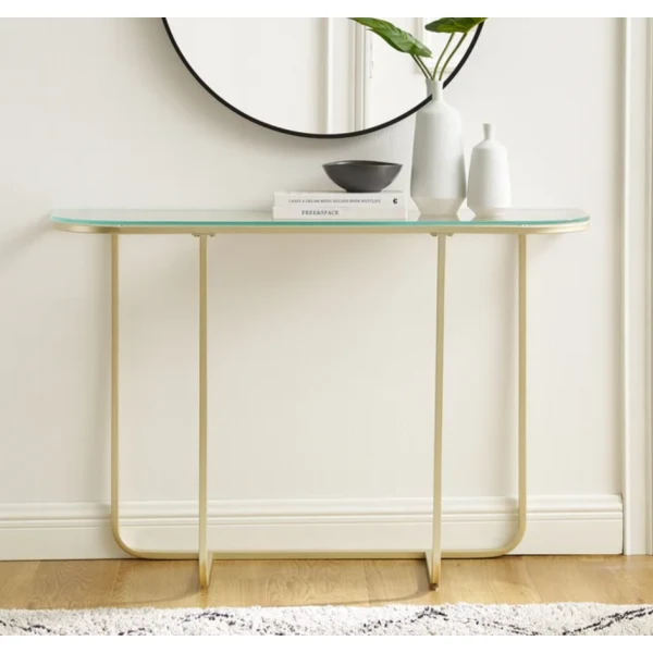 Modern Console Table Half Moon Gold Hallway Glass Side End Furniture ...