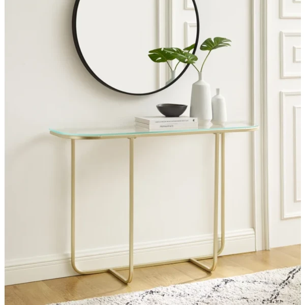 Modern Console Table Half Moon Gold Hallway Glass Side End Furniture ...