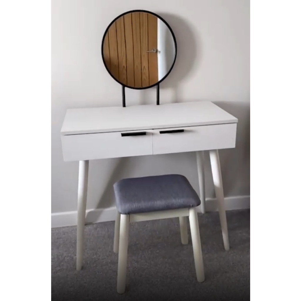 Dressing Table Stool Set Vintage Retro Makeup Mirror Vanity Storage ...
