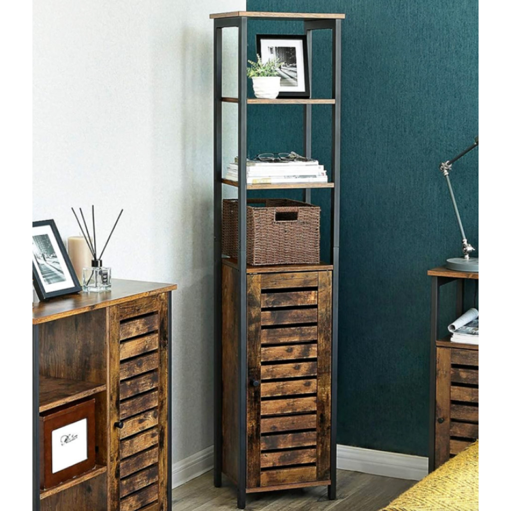 Tall Rustic Cabinet Vintage Industrial Bookcase Slim Display Bathroom ...
