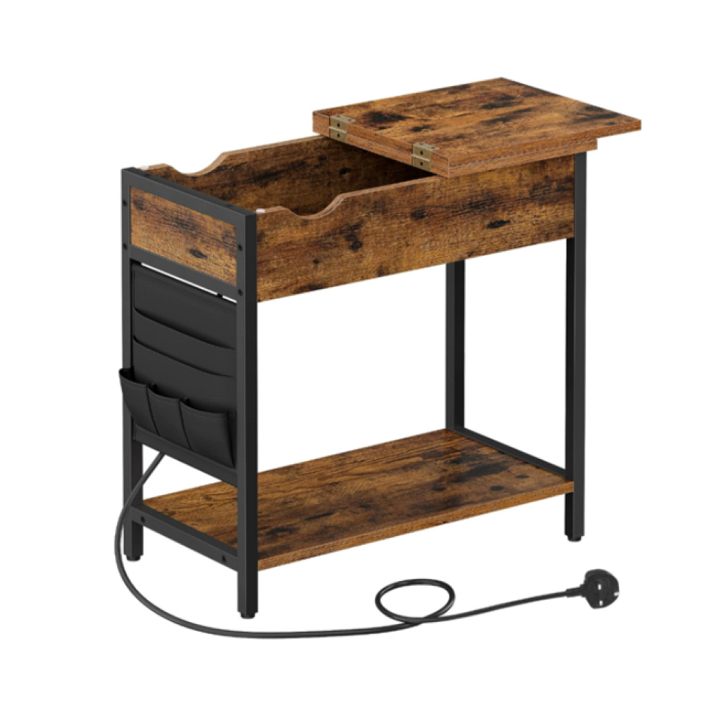 Industrial Side Table Slim Socket Bedside Table Rustic Metal Cabinet ...