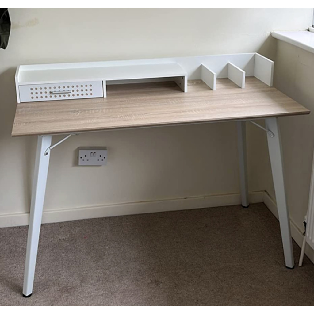 Modern Computer Desk White/Oak Office Workstation Large Storage Writing ...