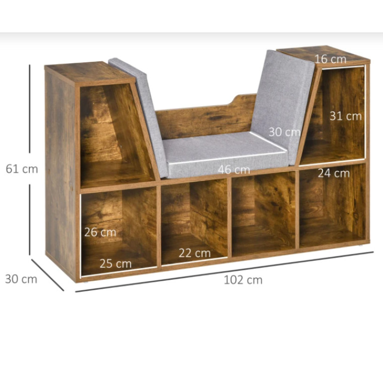Rustic Storage Bench Padded Window Seat Hall Bookcase Cabinet Display ...