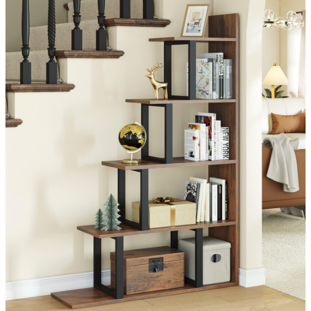 Industrial Style Bookcase Ladder Room Divider Tall Rustic Metal Display ...