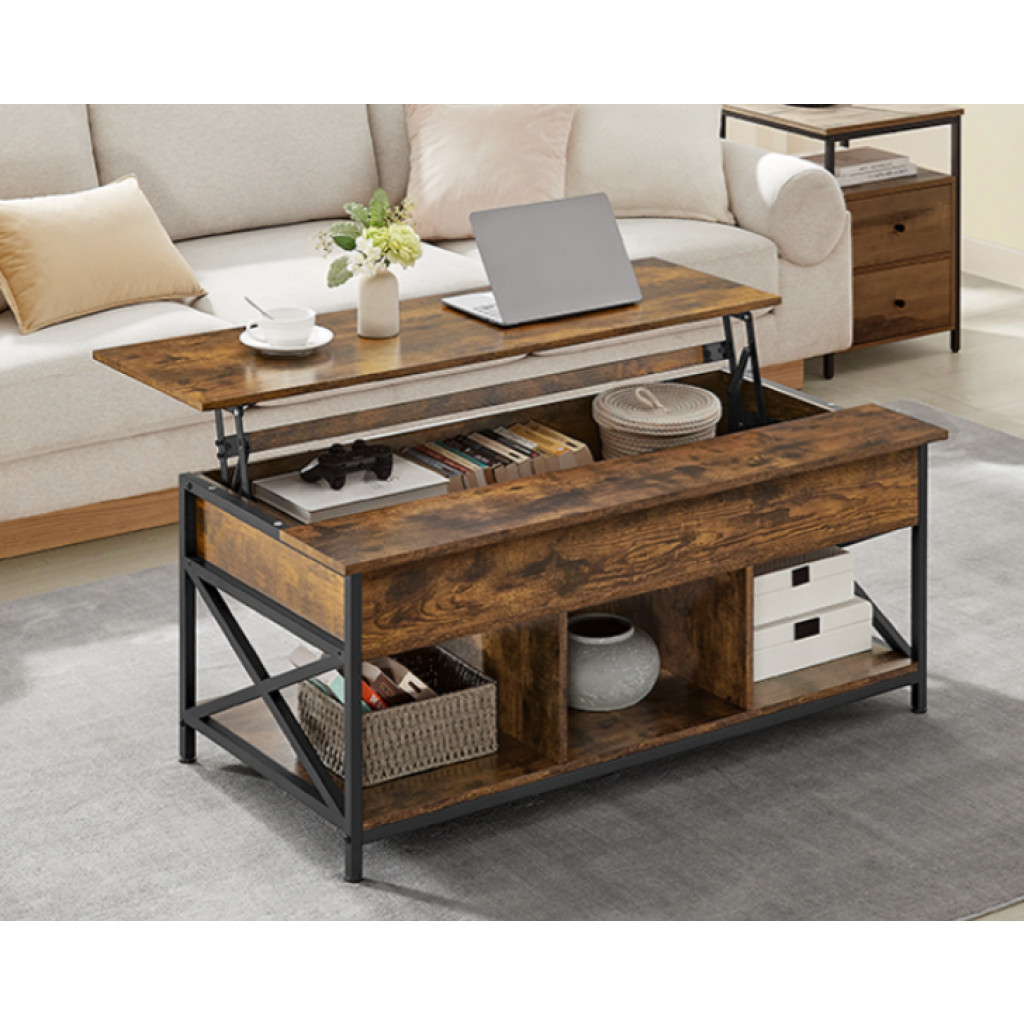 Large Coffee Table Vintage Industrial Lift Top Storage Rustic Metal ...