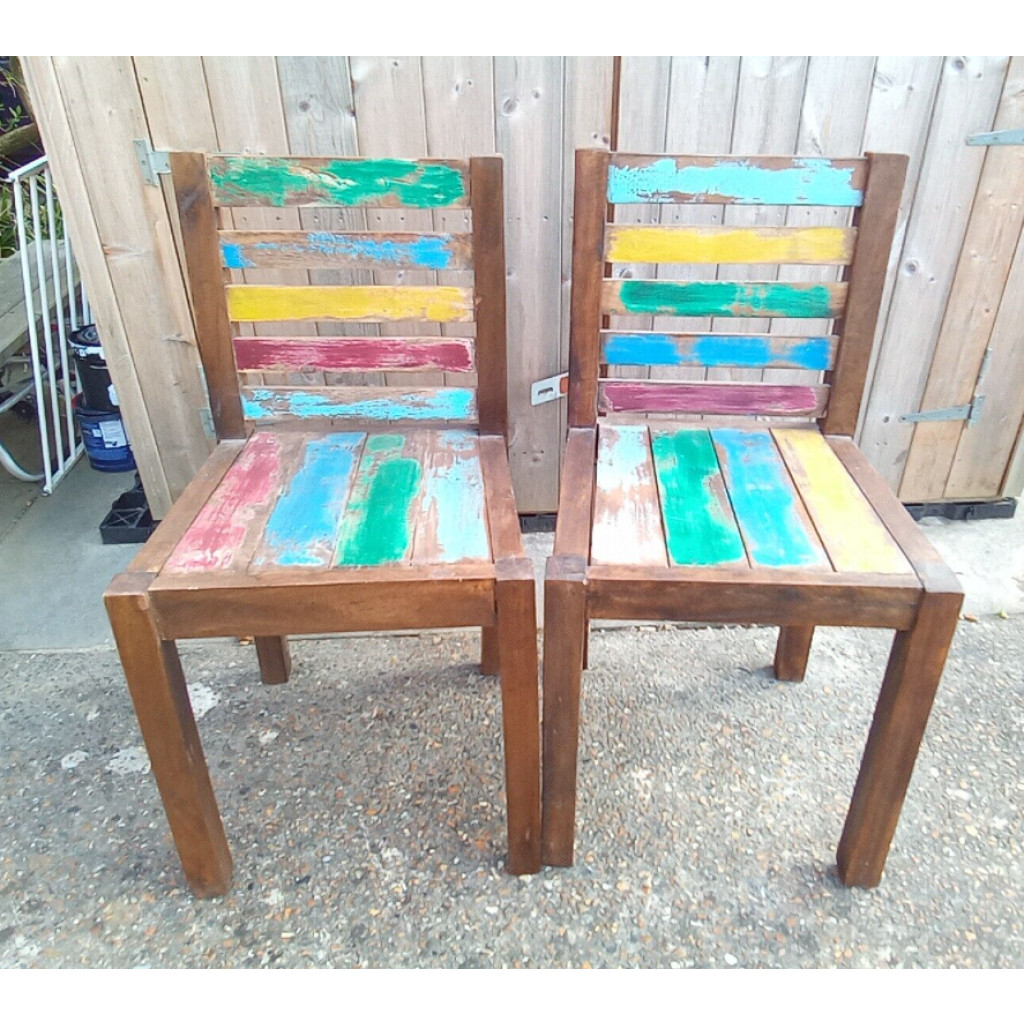 Rustic Dining Chairs Set 2 Solid Wood Kitchen Seat Vintage Industrial ...