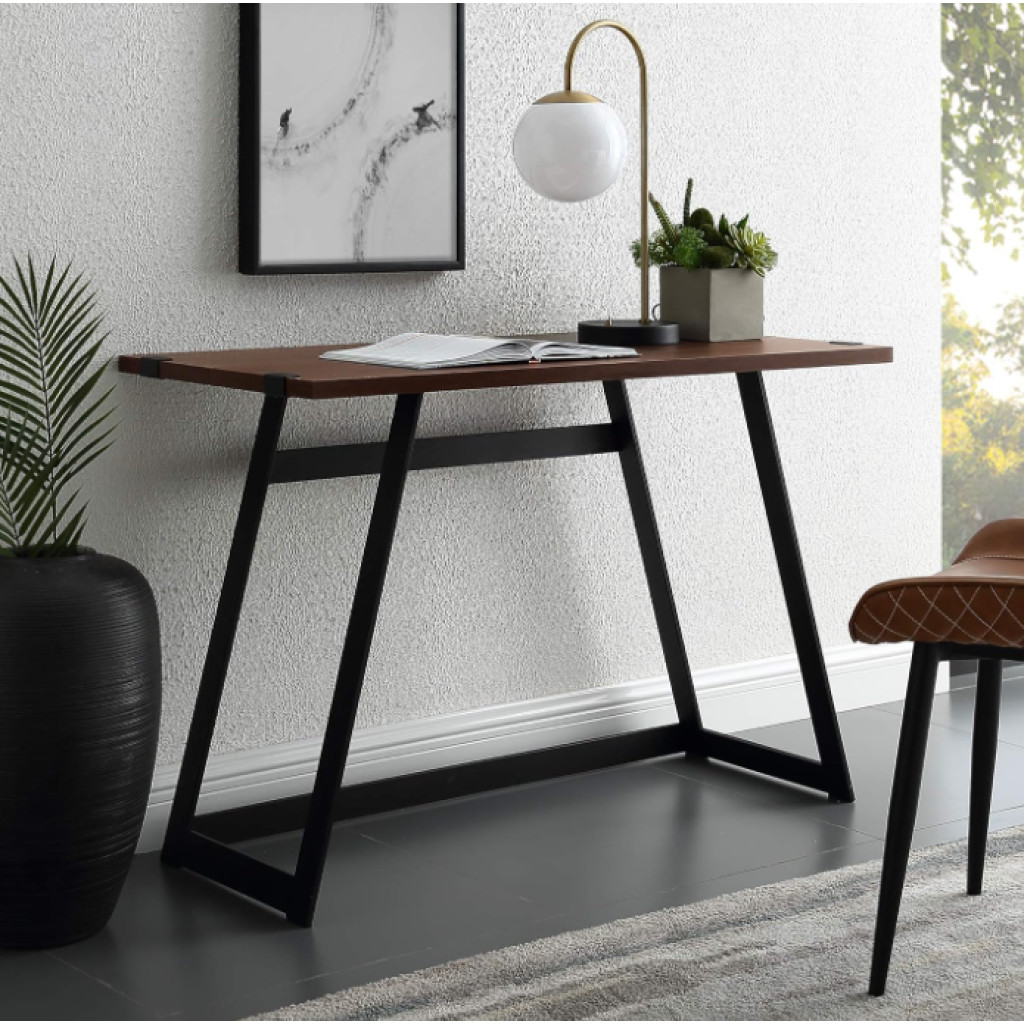 Industrial Computer Desk Rustic Dark Walnut Writing Table Metal PC Home ...