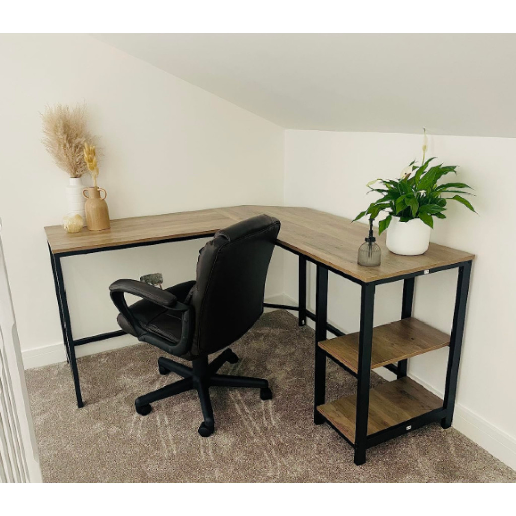 Industrial Computer Desk Vintage Corner Workstation Rustic Grey L ...