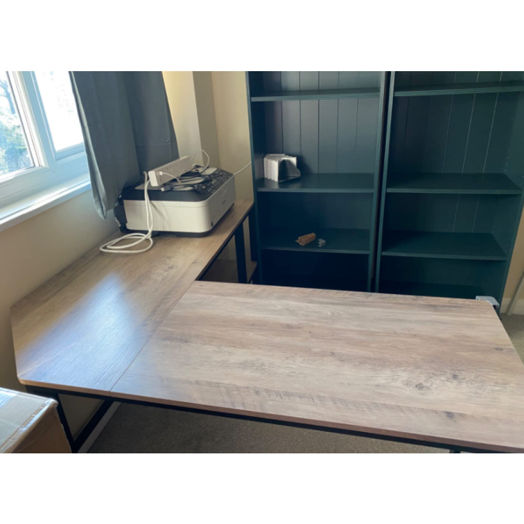 Industrial Computer Desk Vintage Corner Workstation Rustic Grey L ...