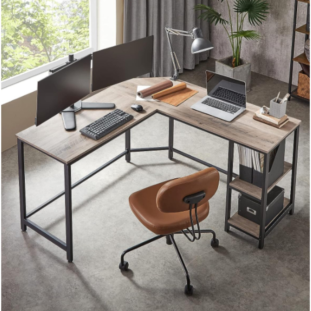 Industrial Computer Desk Vintage Corner Workstation Rustic Grey L ...