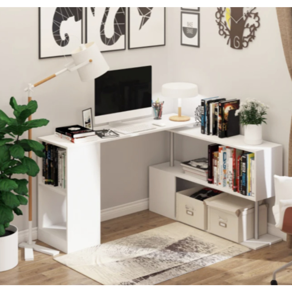 Executive Office Desk Compact Computer PC Table White Home Large Corner ...