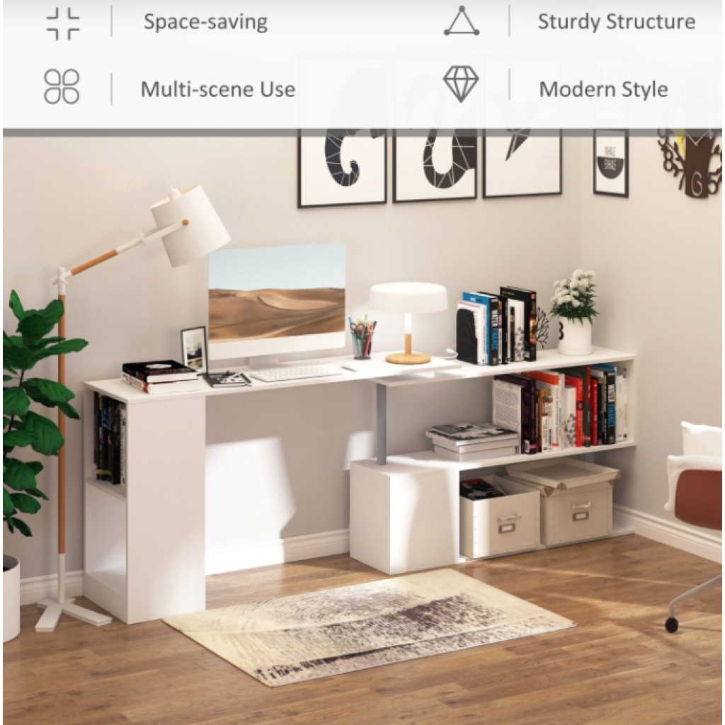 Executive Office Desk Compact Computer PC Table White Home Large Corner ...