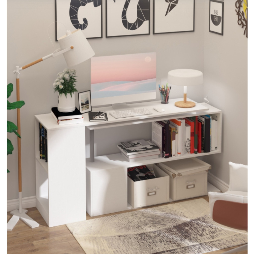 Executive Office Desk Compact Computer PC Table White Home Large Corner ...