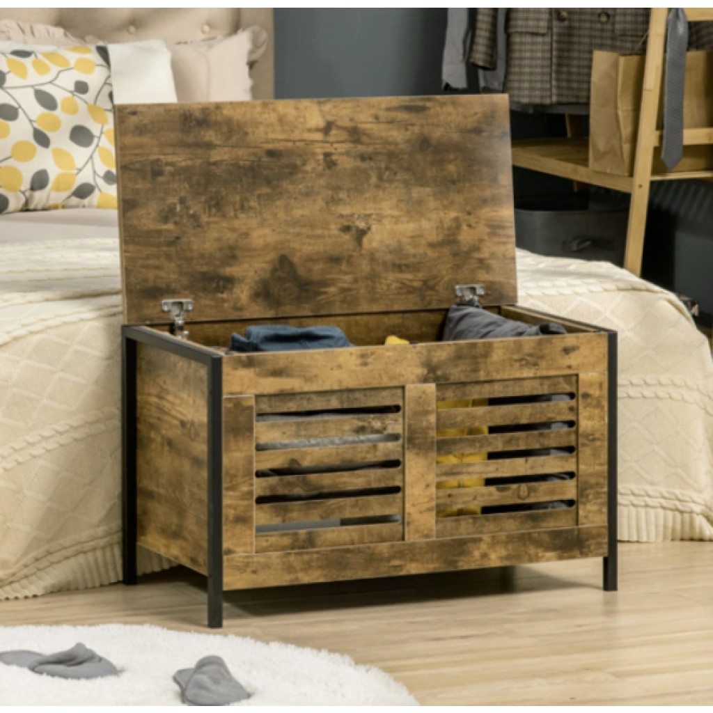 Industrial Storage Box Rustic Shoe Cabinet Vintage Hallway Bench Trunk ...