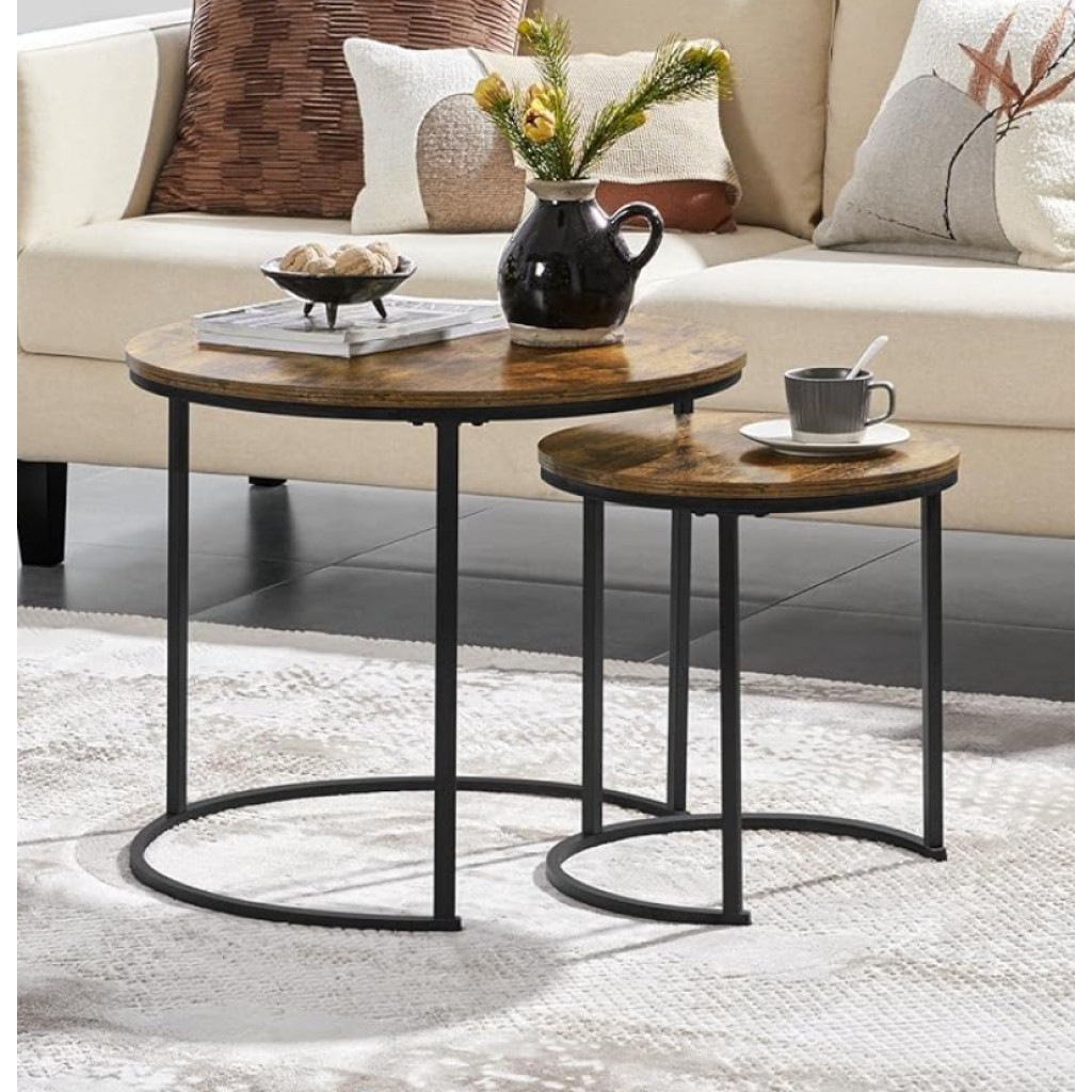 Rustic Nest of Tables Vintage Industrial Nesting Coffee Table Set 2 ...