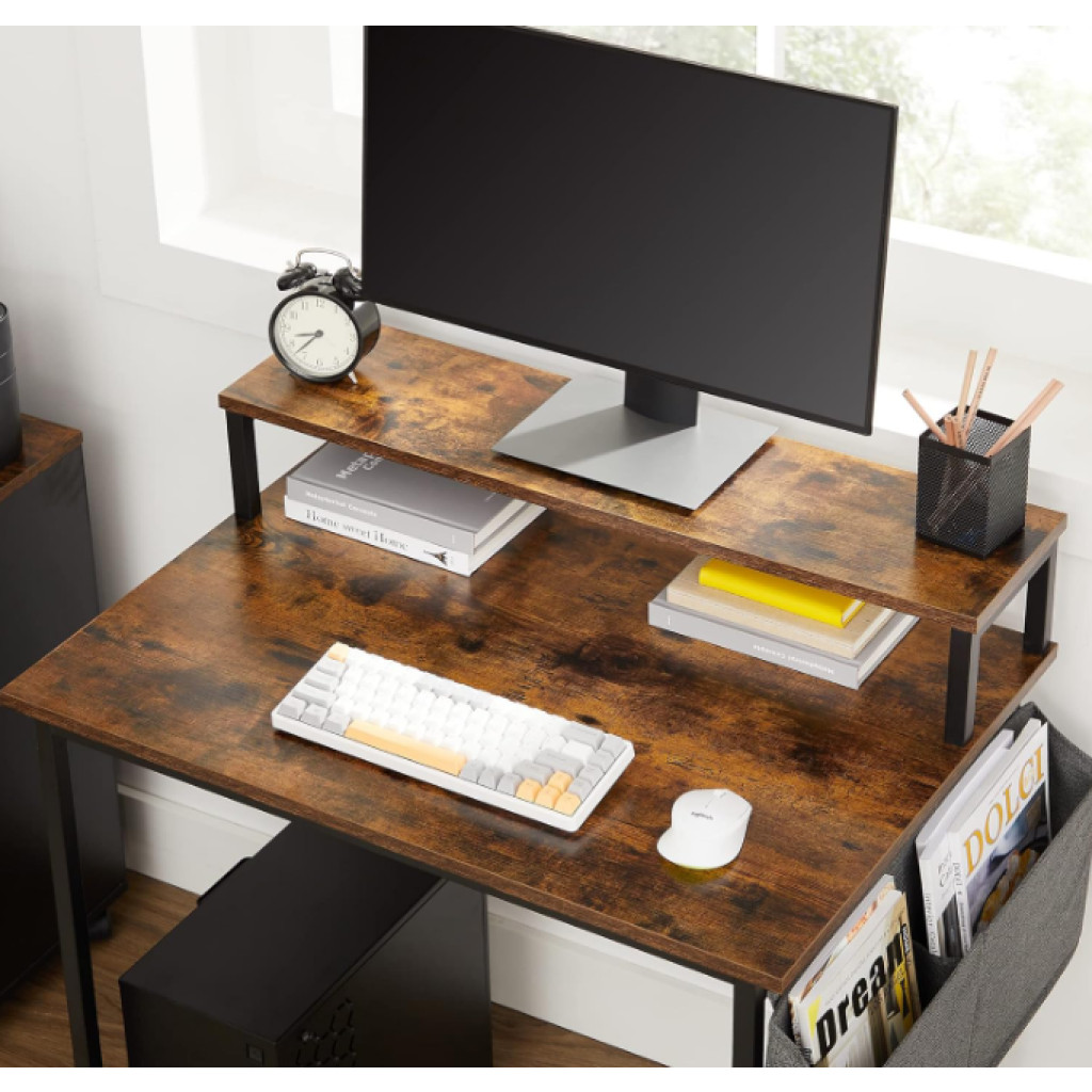 Small Computer Desk Rustic Storage Workstation Vintage Industrial ...