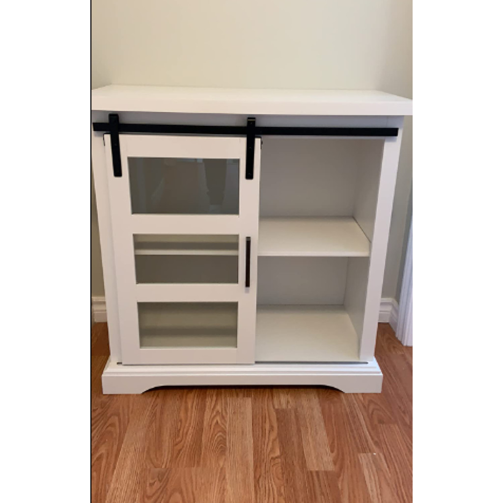 White Side Cabinet Modern Glass Sliding Door Small Sideboard Storage ...