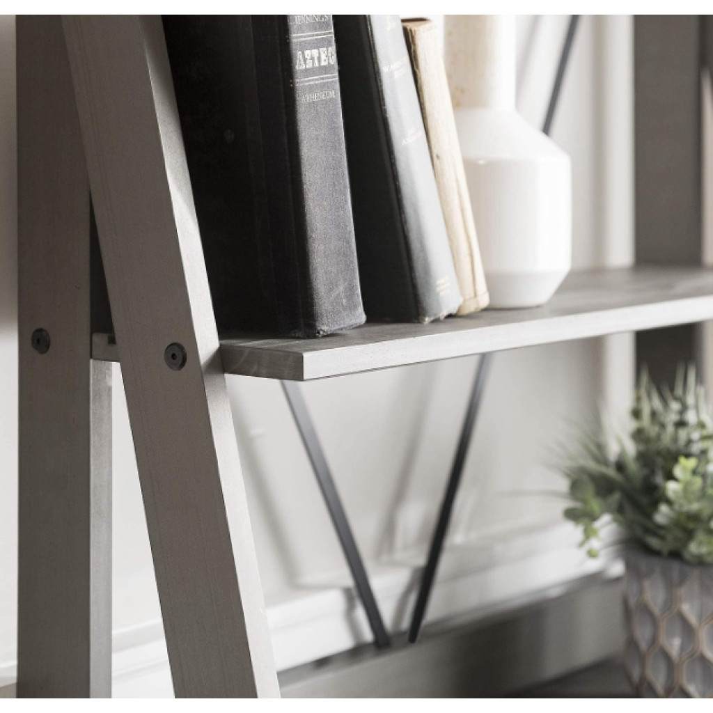 Rustic Ladder Bookcase Grey Vintage Industrial Style Display Storage ...