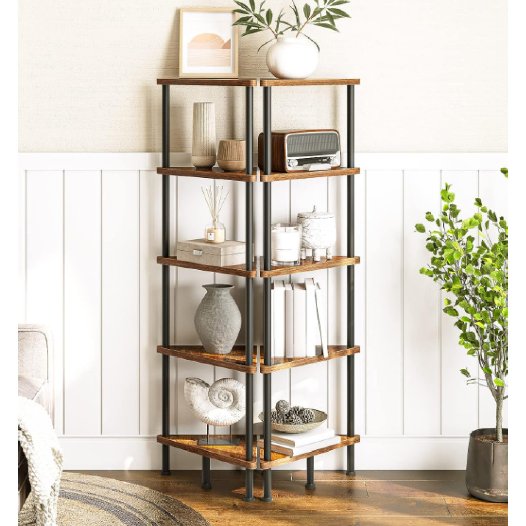 Rustic Corner Shelf Vintage Industrial Bookcase Metal Side End Display ...