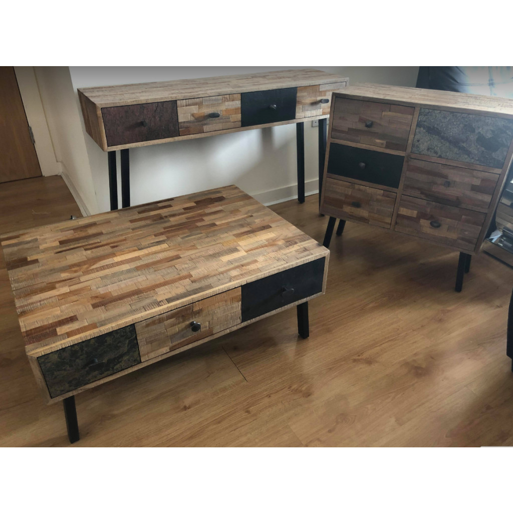 Solid Wood Coffee Table Rustic Teak Wooden Storage 3 Drawers Large ...