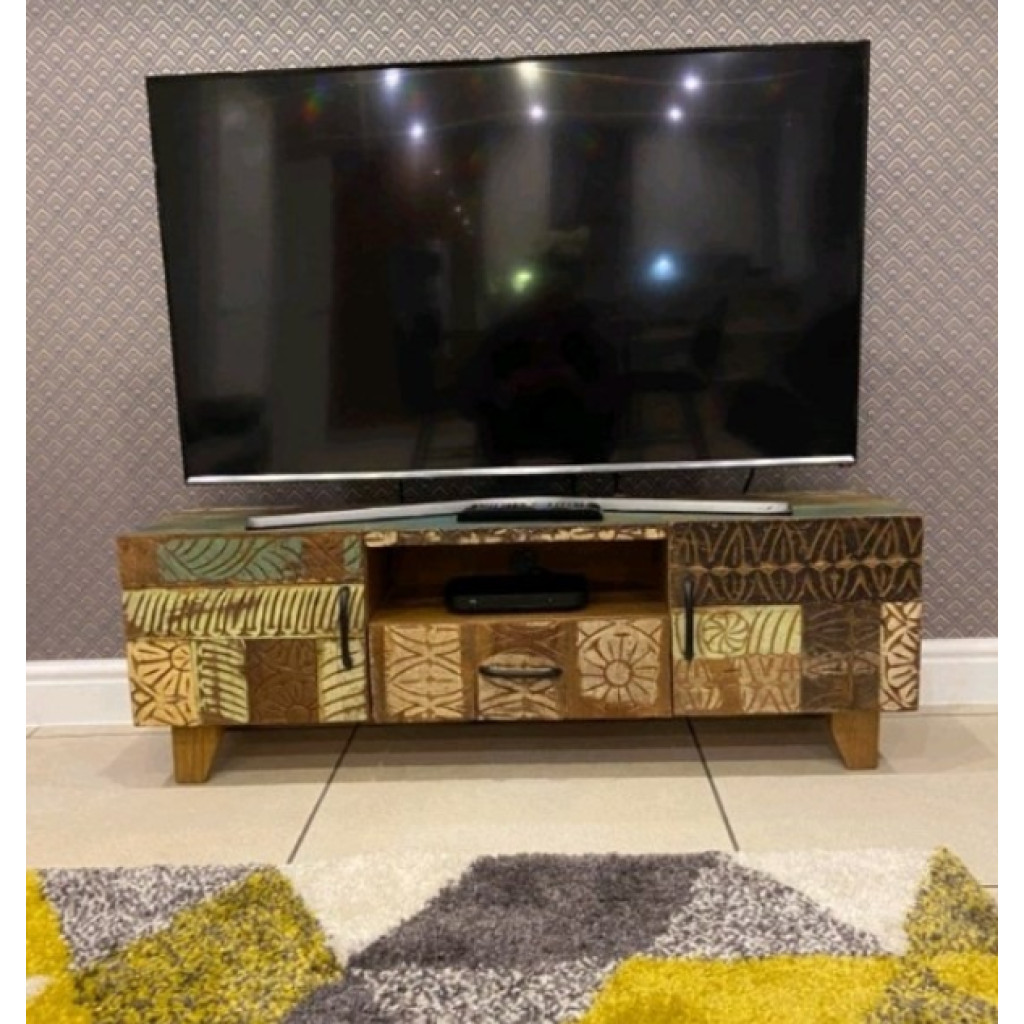 Rustic TV Stand Wooden Storage Cabinet Unit Vintage Chic Media 2 Door ...