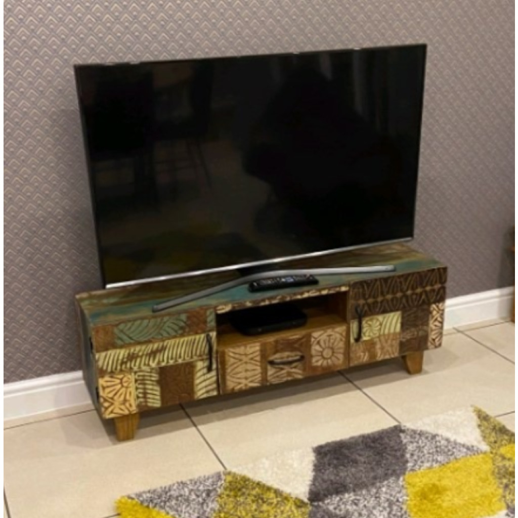 Rustic TV Stand Wooden Storage Cabinet Unit Vintage Chic Media 2 Door ...