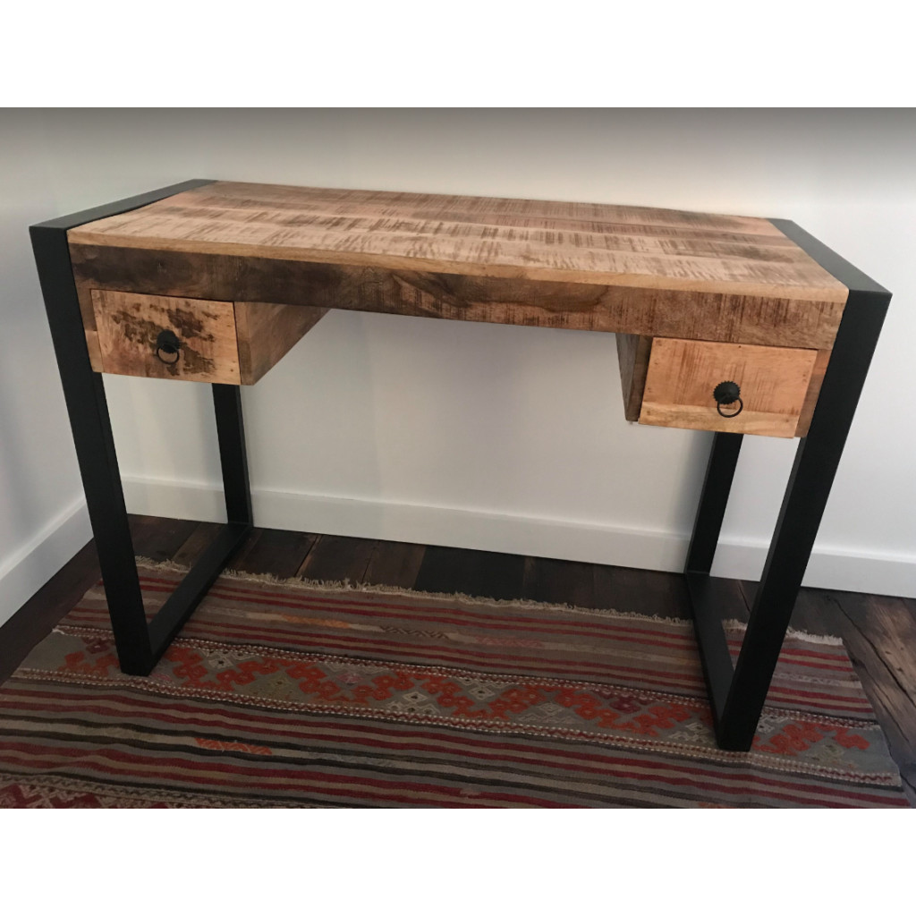 Solid Wood Computer Desk Rustic Metal Workstation Vintage Industrial ...