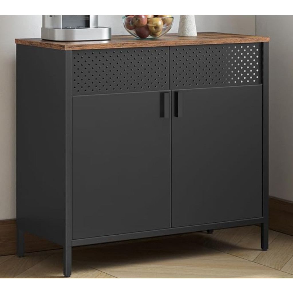 Metal Side Cabinet Vintage Industrial Storage Cupboard Rustic Shelf ...