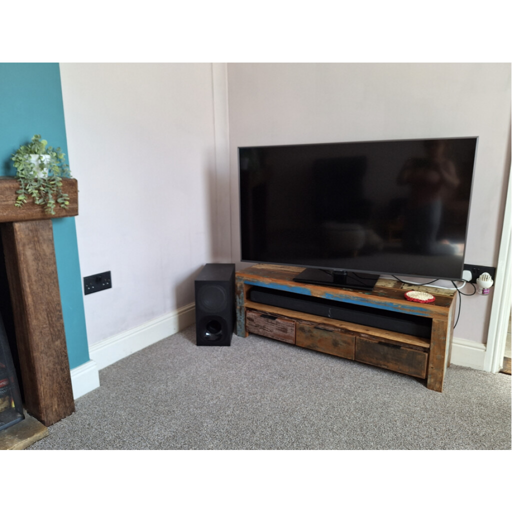 Rustic TV Stand Vintage Retro 3 Drawers Media Cabinet Unit Large ...