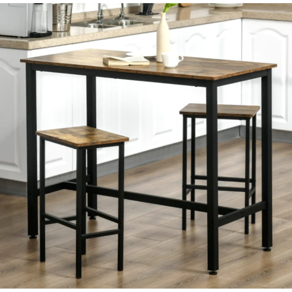 Bar Table Stools Set Rustic Tall Breakfast Space Saving Industrial ...