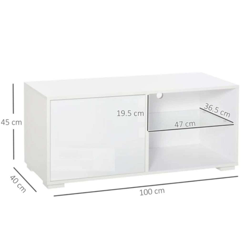 Small TV Stand White High Gloss Media Cabinet Unit Modern Glass Shelf ...