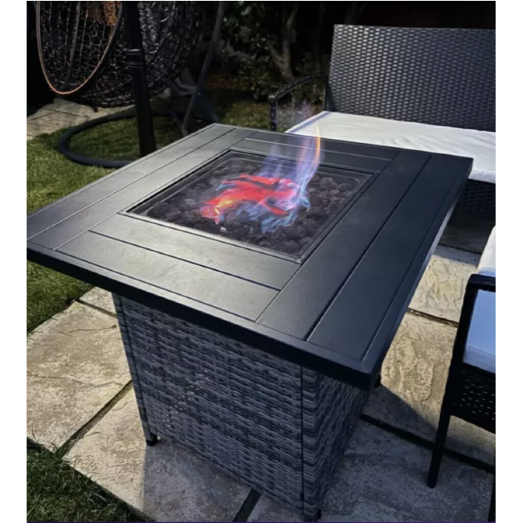 Fire Pit Table Outdoor Gas Patio Heater Large Grey Garden Dining Metal ...