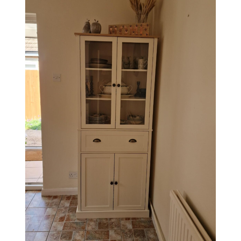 Large Kitchen Cupboard Tall Display Glass Cabinet Storage Pantry Larder ...