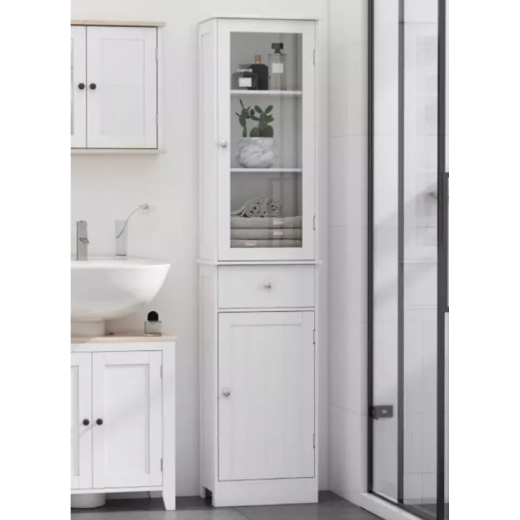 White Bathroom Cabinet Large Storage Door Cupboard Tall Slim Display ...