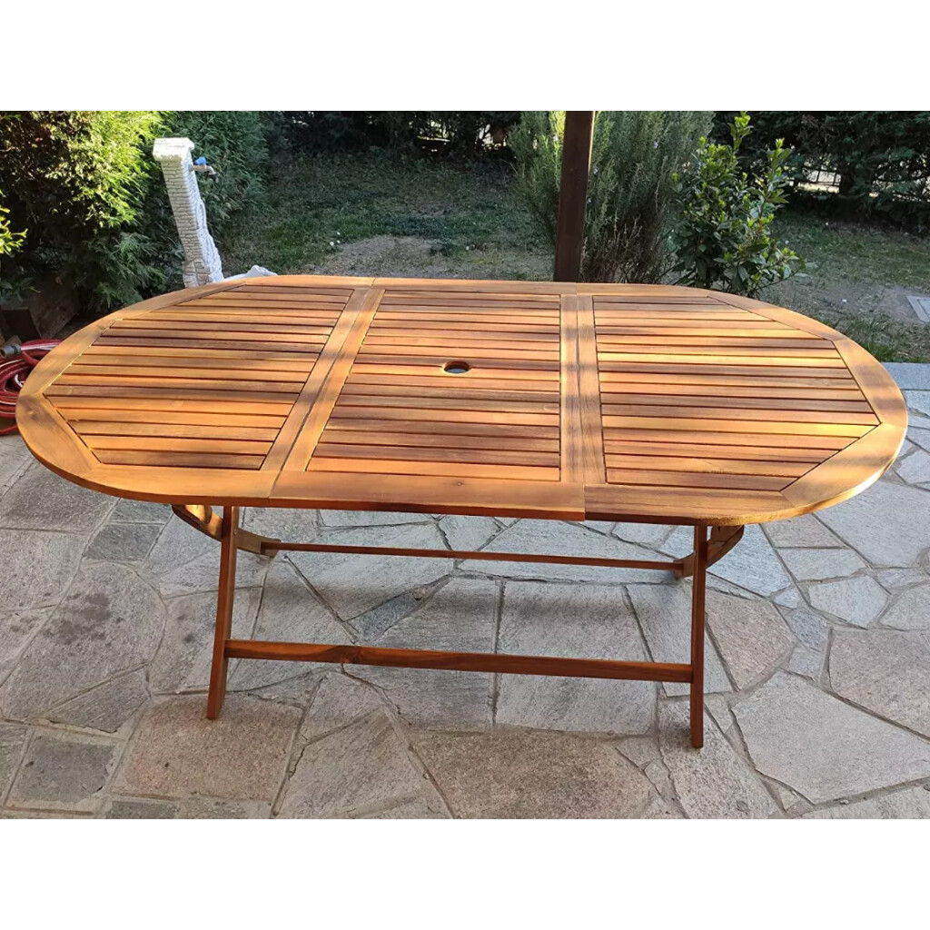Large Garden Dining Table Solid Wood Folding Rustic Wooden Oval Patio ...